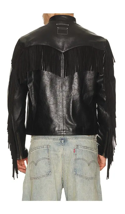 AUSTIN POST Leather Fringed Western Cafe Racer Jacket