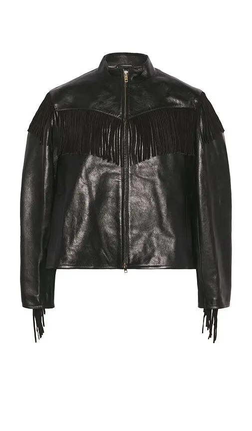 AUSTIN POST Leather Fringed Western Cafe Racer Jacket