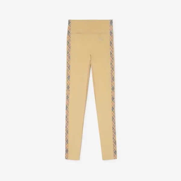 Burberry Check Trim Stretch Nylon Leggings - Beige