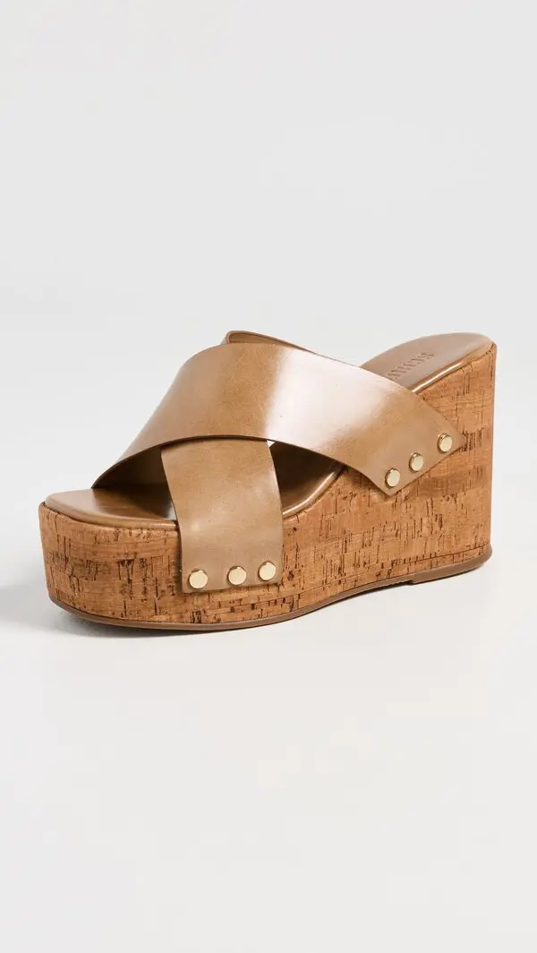 Schutz Serena Leather Wedge Sandals With Cork Midsole - Sonora