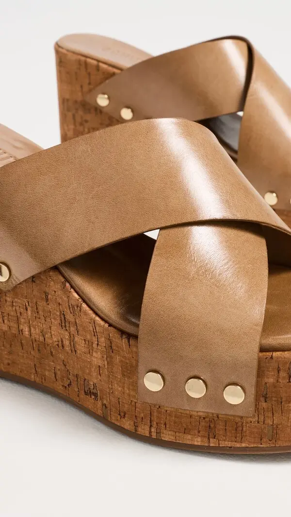 Schutz Serena Leather Wedge Sandals With Cork Midsole - Sonora