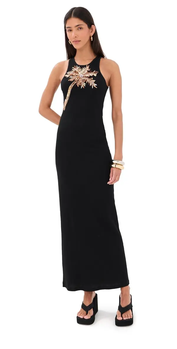 Rabanne Palm Tree Embellished Maxi Dress - Black