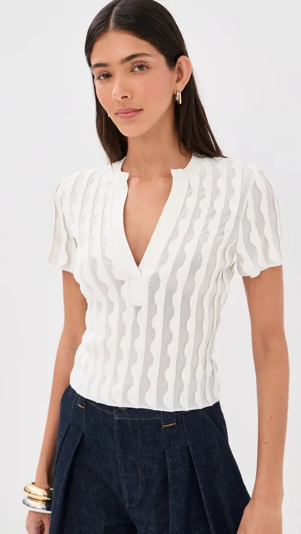Simkhai Mallorie Scalloped Knit Polo Top