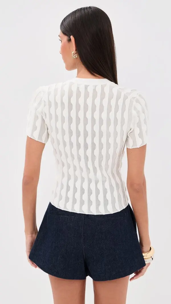 Simkhai Mallorie Scalloped Knit Polo Top