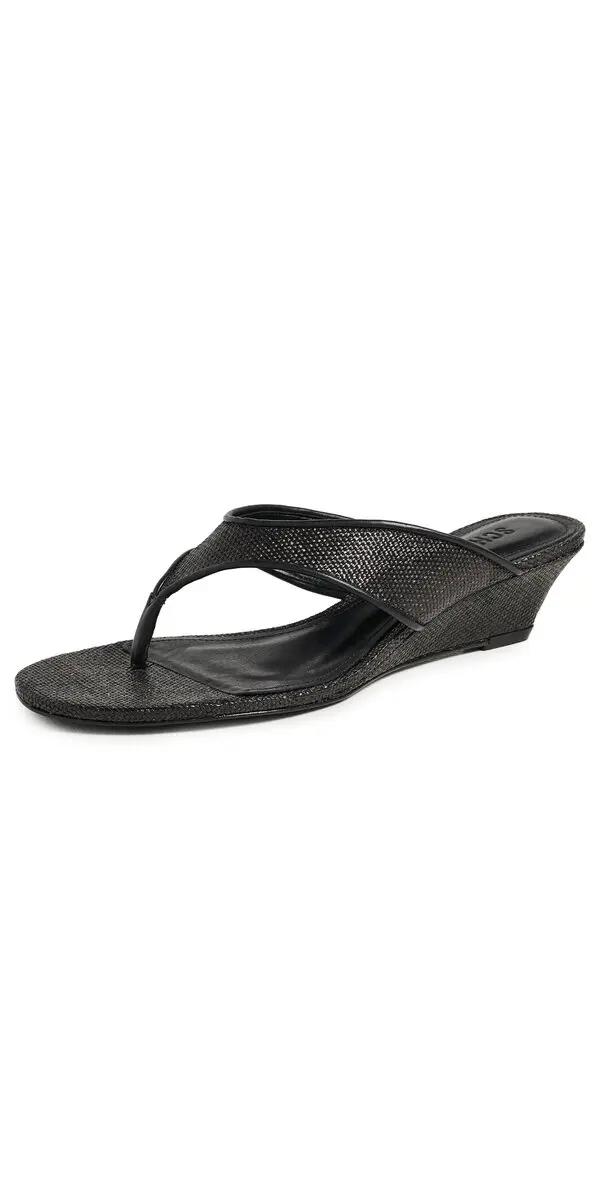 Schutz Maya Low Wedge Thong Sandals - Black
