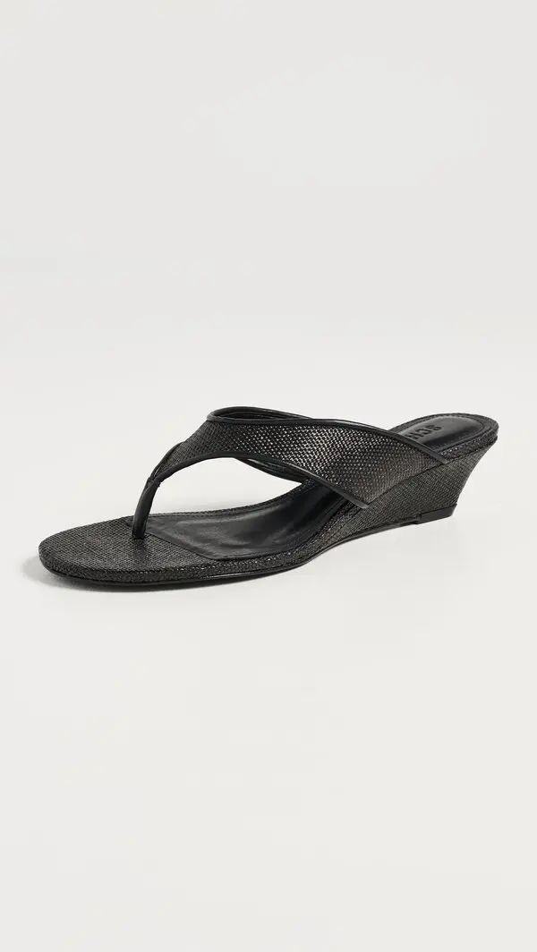 Schutz Maya Low Wedge Thong Sandals - Black