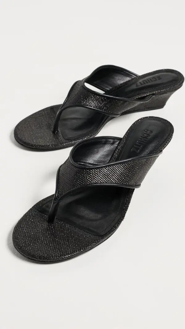 Schutz Maya Low Wedge Thong Sandals - Black