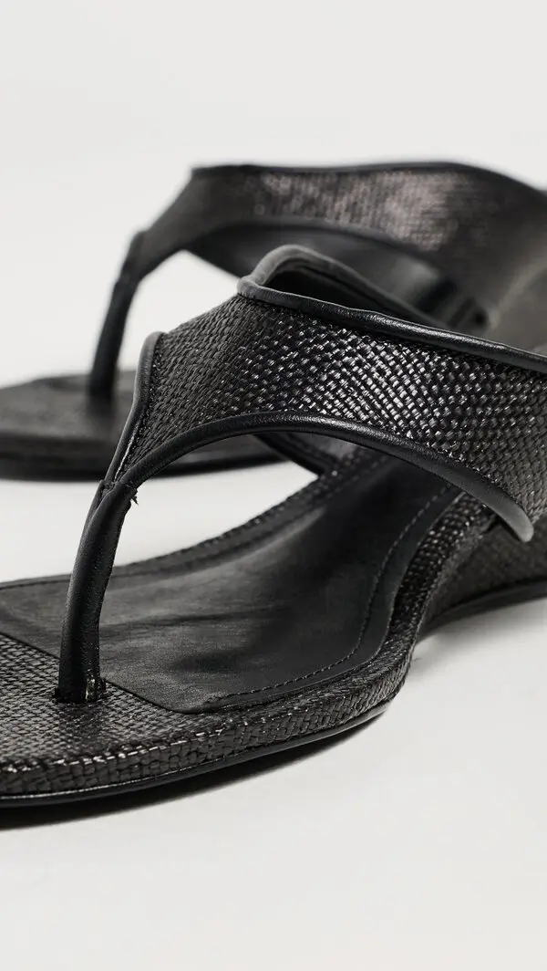 Schutz Maya Low Wedge Thong Sandals - Black