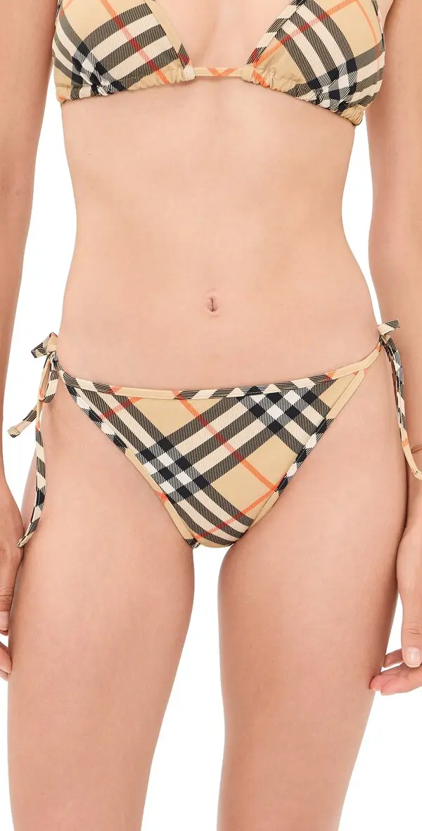 Burberry Sadie Checked String Bikini Bottoms - Sand