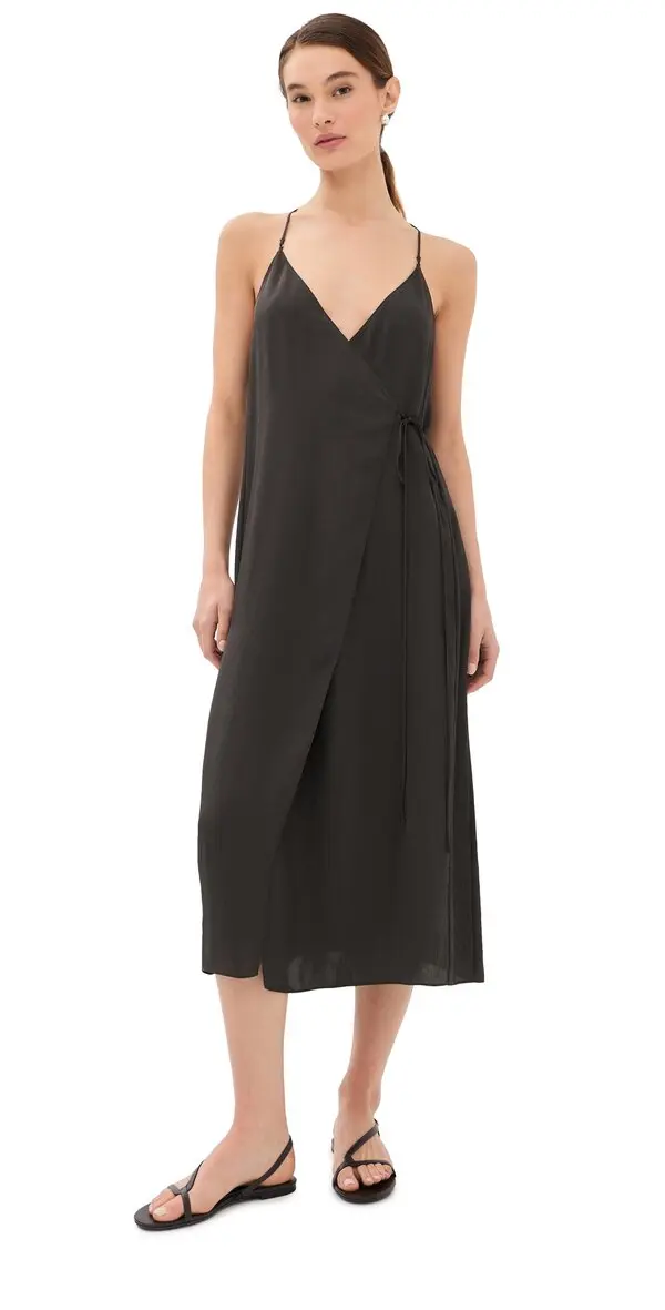black silk wrap dress Satin Maxi Wrap Dress Black main image 0