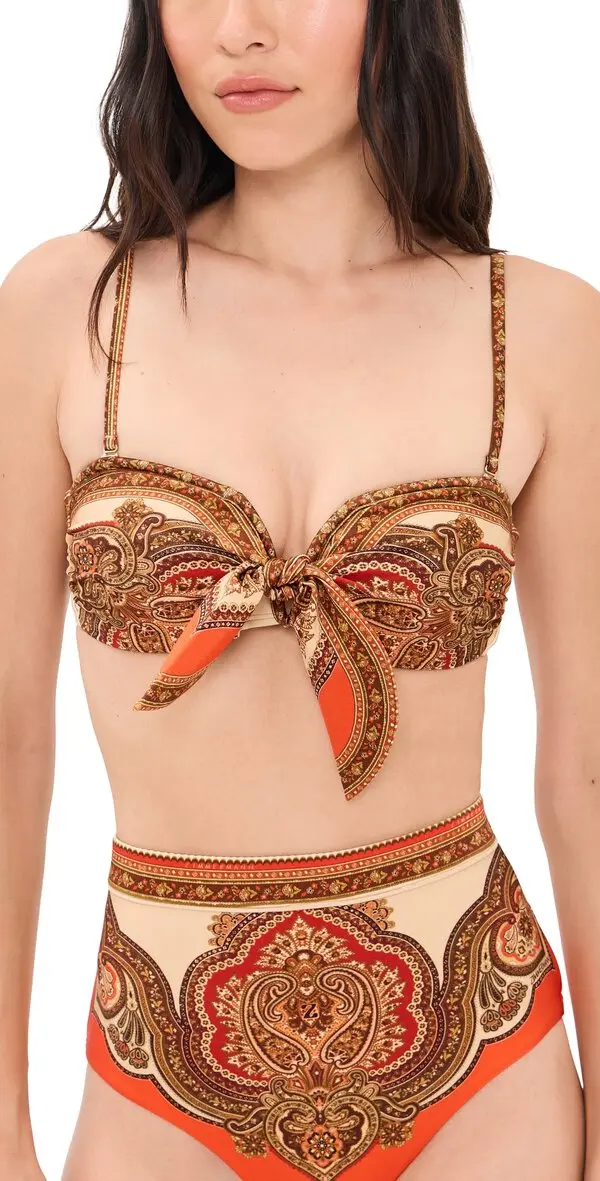 Zimmermann Mahon Scarf Tie Bikini Top - Tangerine Paisley