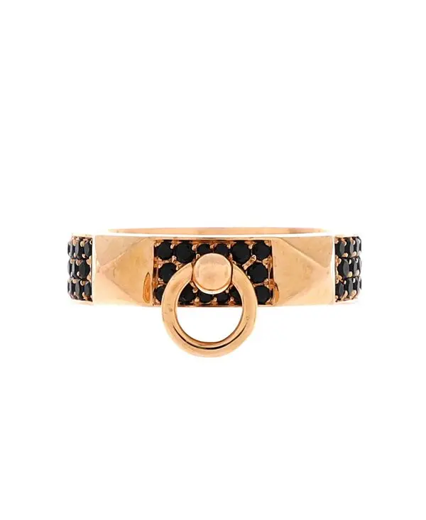 Hermès Small Collier De Chien Ring 18k Rose Gold With Pave Black Spinels - Pink