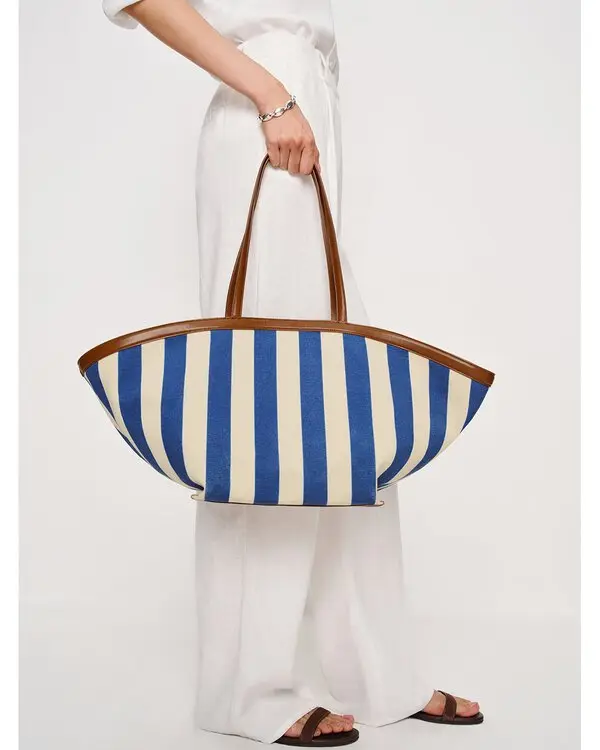 REFORMATION Lucia Large Striped Canvas Tote - Blue