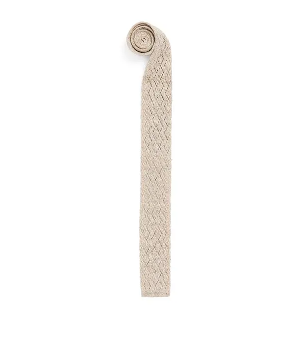 Eleventy Silk-linen Blend Skinny Scarf - Beige