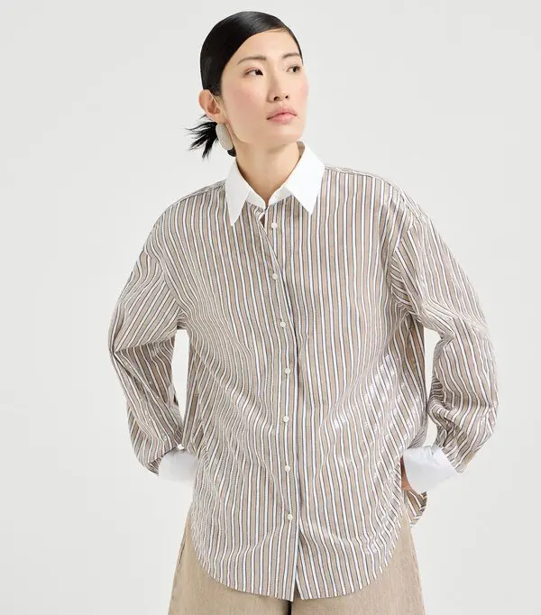 Brunello Cucinelli Striped Sequin Embellished Cotton Shirt