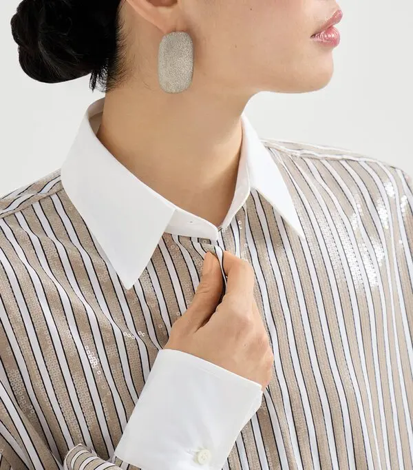 Brunello Cucinelli Striped Sequin Embellished Cotton Shirt