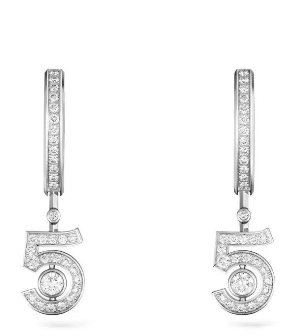 Chanel N°5 Diamond Drop Earrings In 18k White Gold - Silver