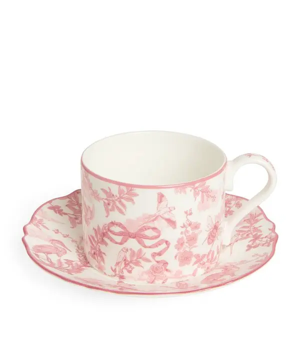 Harrods Bone China Toile Teacup And Saucer Set - Pink
