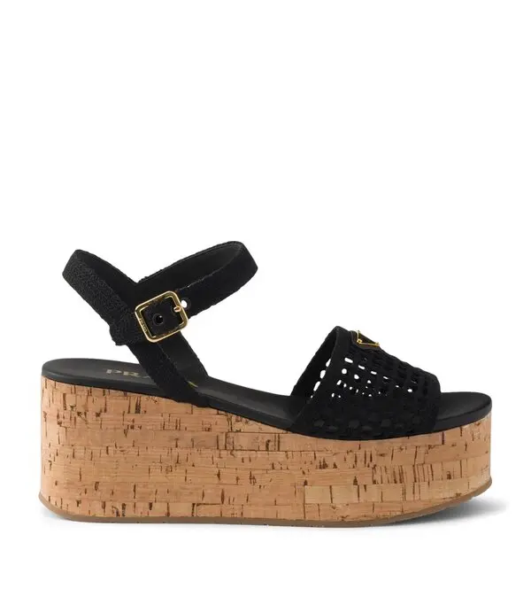 Prada Woven Slingback Platform Sandals