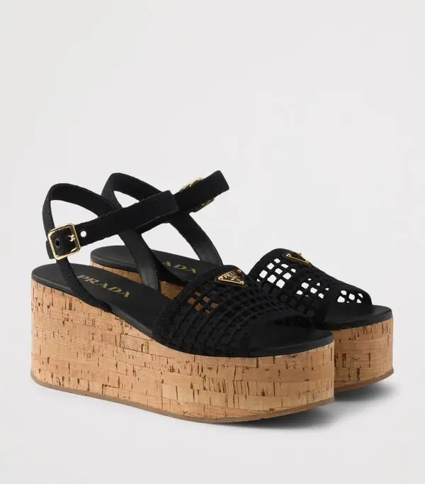 Prada Woven Slingback Platform Sandals