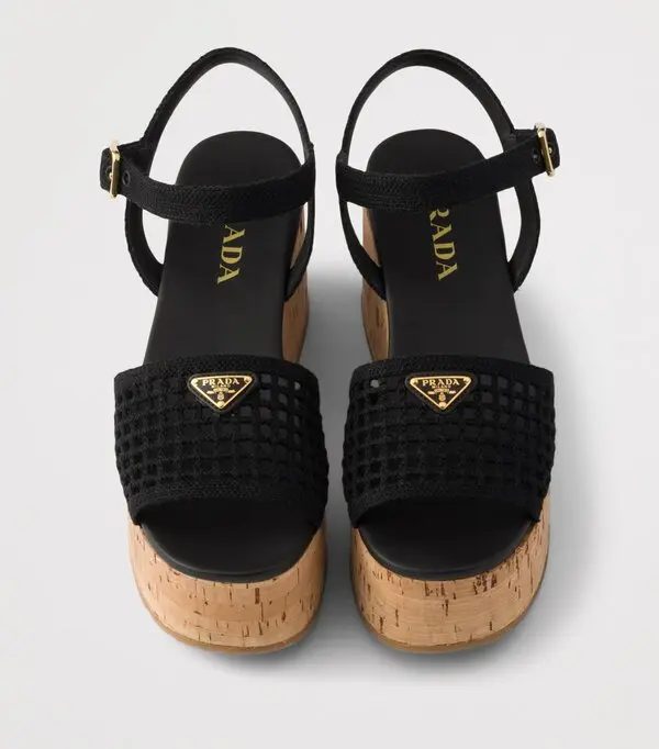 Prada Woven Slingback Platform Sandals
