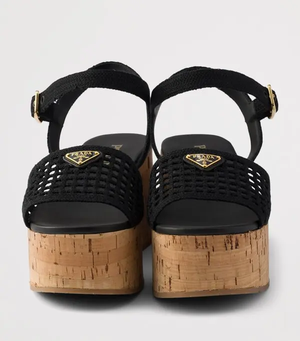 Prada Woven Slingback Platform Sandals