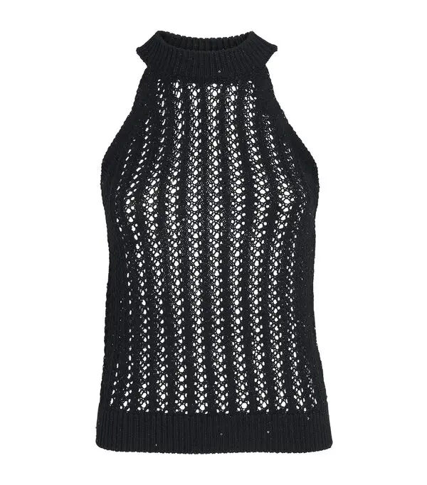 Eleventy Sleeveless Cotton-linen Sequin Sweater