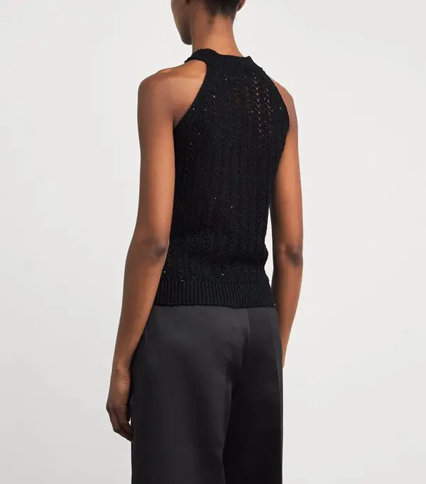 Eleventy Sleeveless Cotton-linen Sequin Sweater