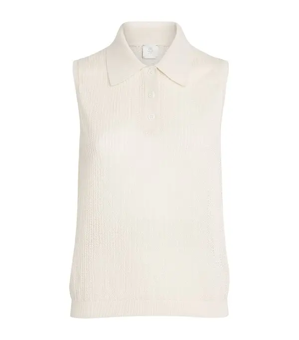 Eleventy Sleeveless Knitted Cotton Polo Shirt - Ivory