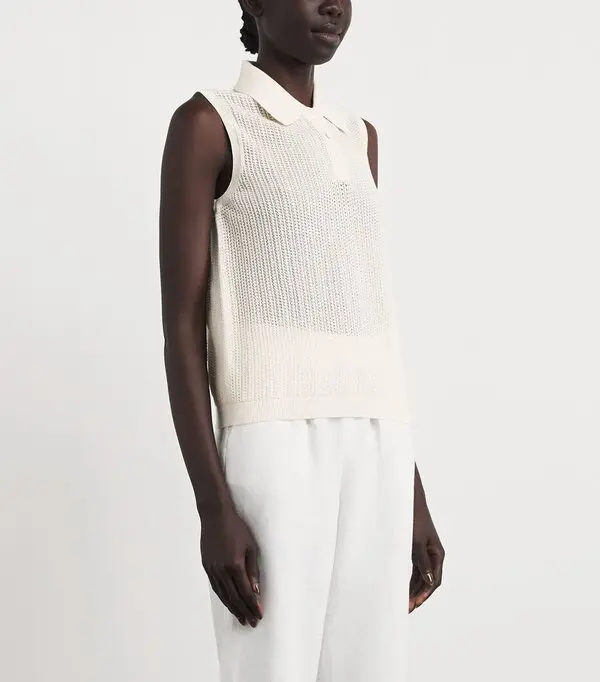 Eleventy Sleeveless Knitted Cotton Polo Shirt - Ivory