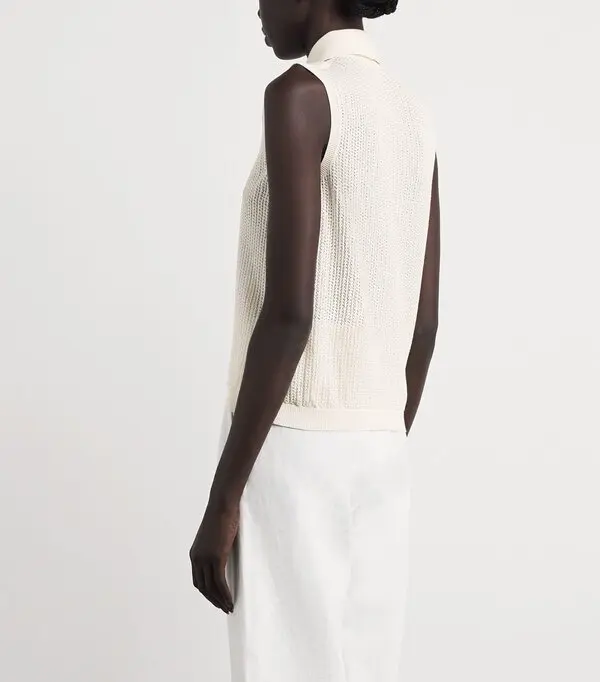 Eleventy Sleeveless Knitted Cotton Polo Shirt - Ivory