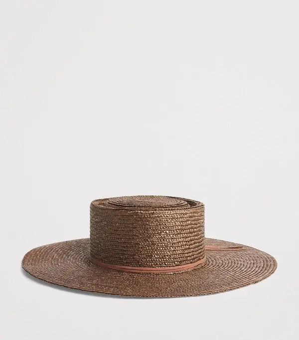 Eleventy Straw Woven Hat With Leather Strap