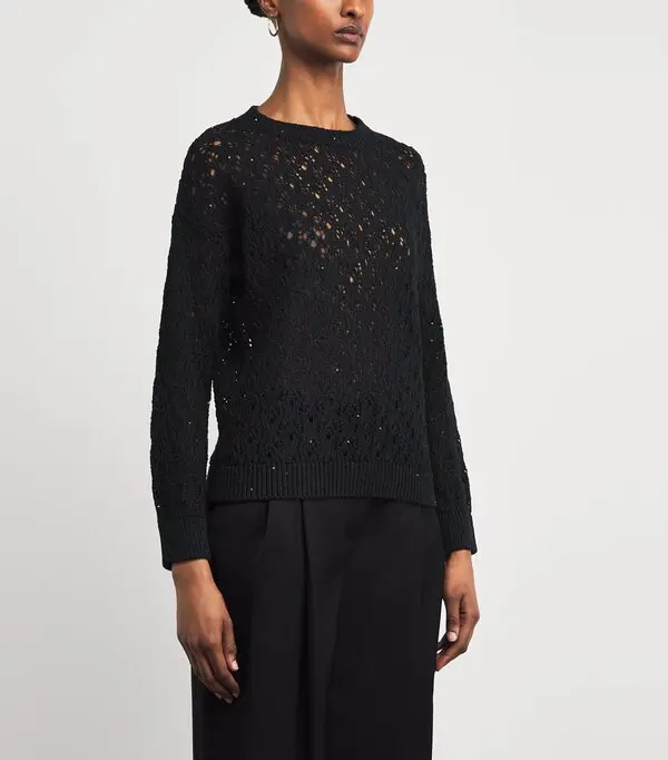 Eleventy Cotton-blend Open-work Knit Sweater