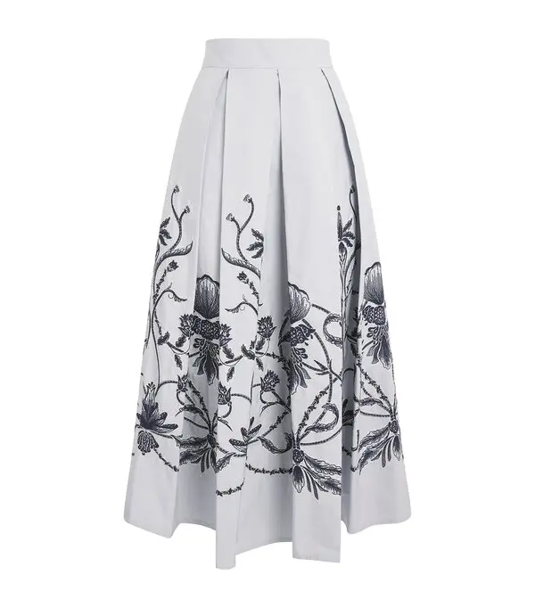 Eleventy Cotton Embroidered Maxi Skirt - Blue