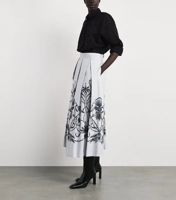 Eleventy Cotton Embroidered Maxi Skirt - Blue