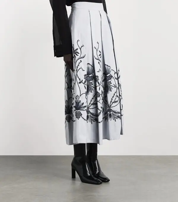 Eleventy Cotton Embroidered Maxi Skirt - Blue