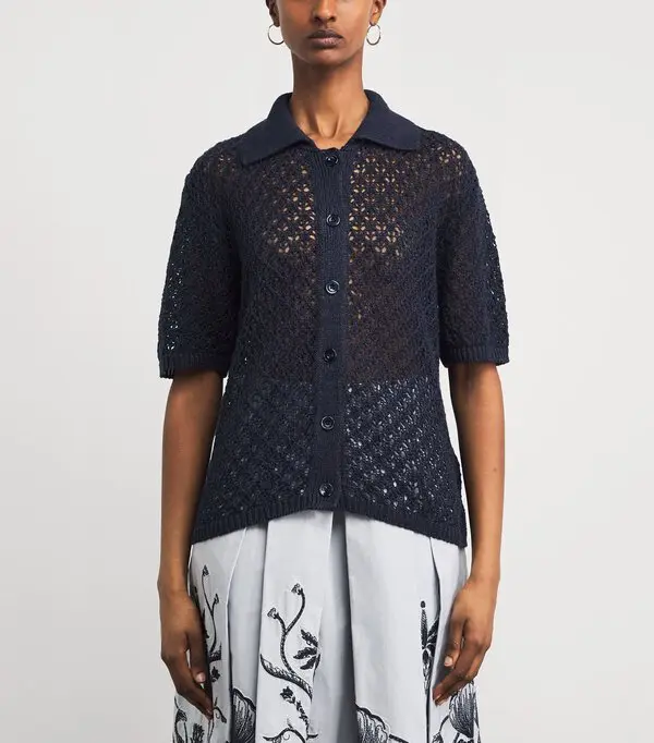 Eleventy Linen-silk Knitted Open-work Shirt