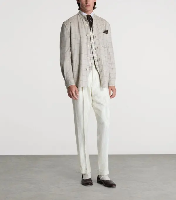 Dunhill Wool-silk-linen Check Belted Jacket