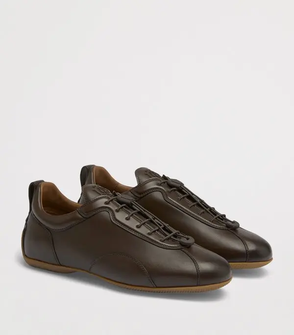 Dunhill Leather Davies Automotive Lace-up Sneakers - Brown