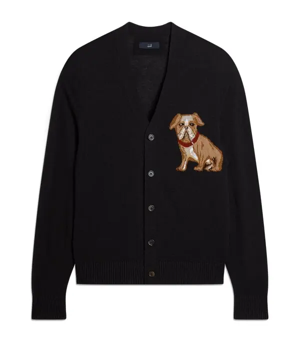 Dunhill Cashmere-linen V-neck Cardigan With Bulldog Intarsia - Brown