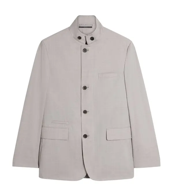 Dunhill Single-breasted Wool Jacket With Stand Collar And Drawstring Detail