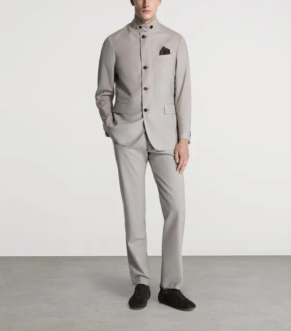 Dunhill Single-breasted Wool Jacket With Stand Collar And Drawstring Detail