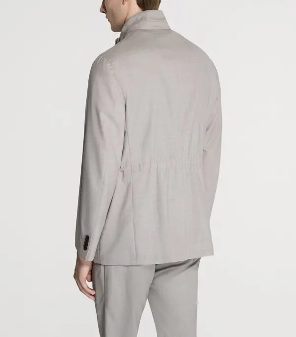 Dunhill Single-breasted Wool Jacket With Stand Collar And Drawstring Detail