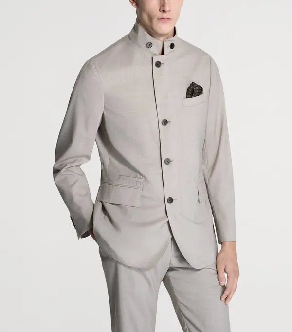 Dunhill Single-breasted Wool Jacket With Stand Collar And Drawstring Detail