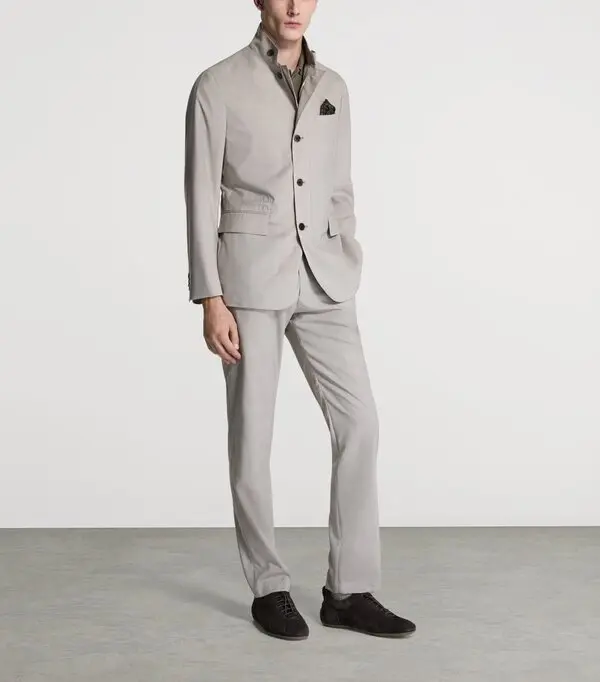 Dunhill Single-breasted Wool Jacket With Stand Collar And Drawstring Detail
