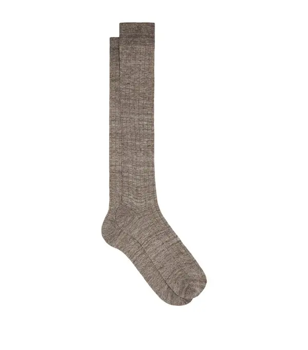 Dunhill Linen-blend Ribbed Socks - Beige