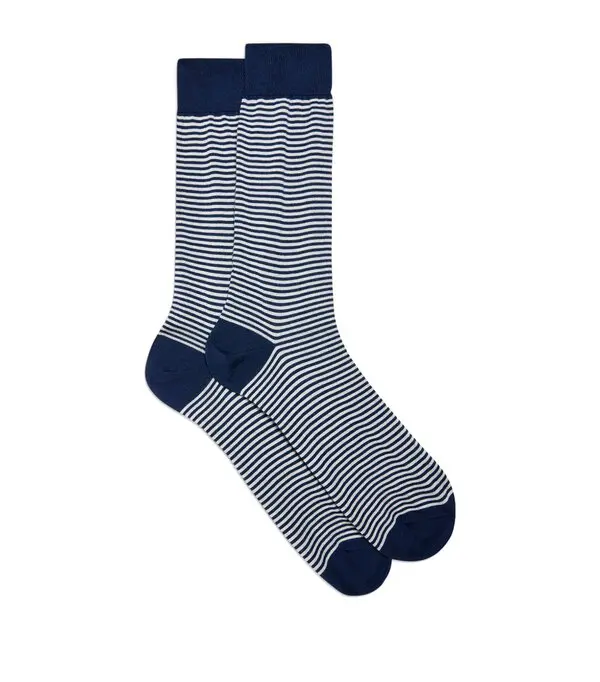 Dunhill Cashmere Mulberry Silk Stripe Crew Socks - Navy