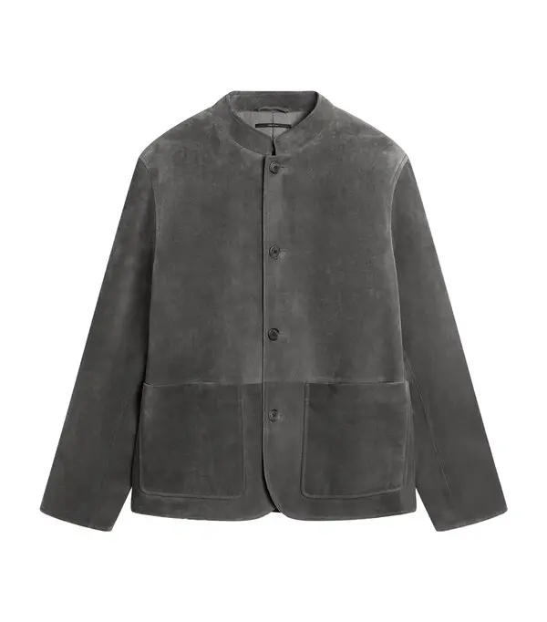 Dunhill Leather Mandarin Collar Jacket - Neutral