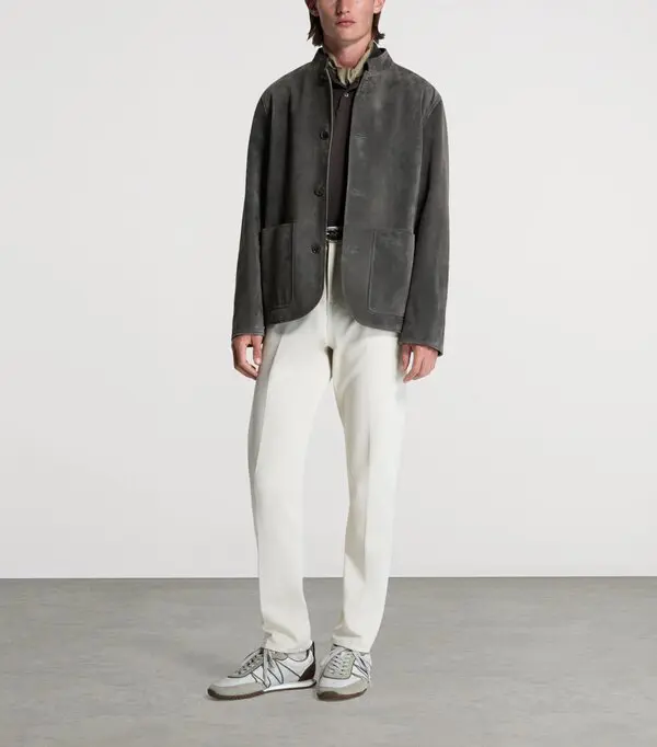 Dunhill Leather Mandarin Collar Jacket - Neutral