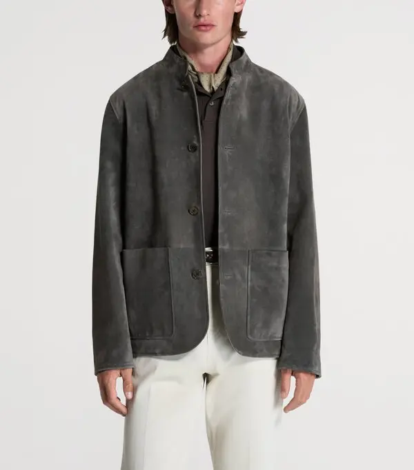 Dunhill Leather Mandarin Collar Jacket - Neutral